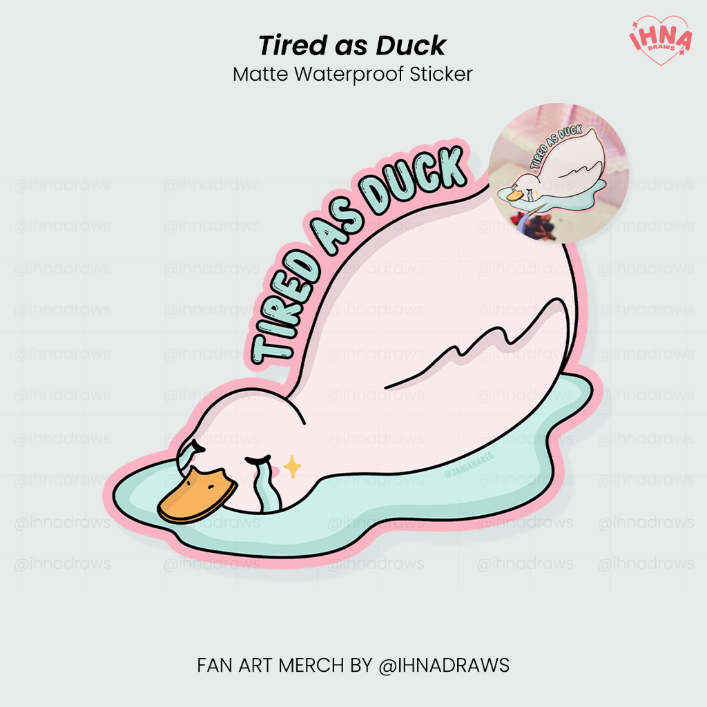 Tired As Duck Funny Meme Matte Sticker (Tags: aesthetic deco sticker ...