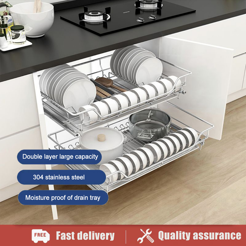 Kitchen pull out 304 stainless with tray dish organizer Storage Pull ...