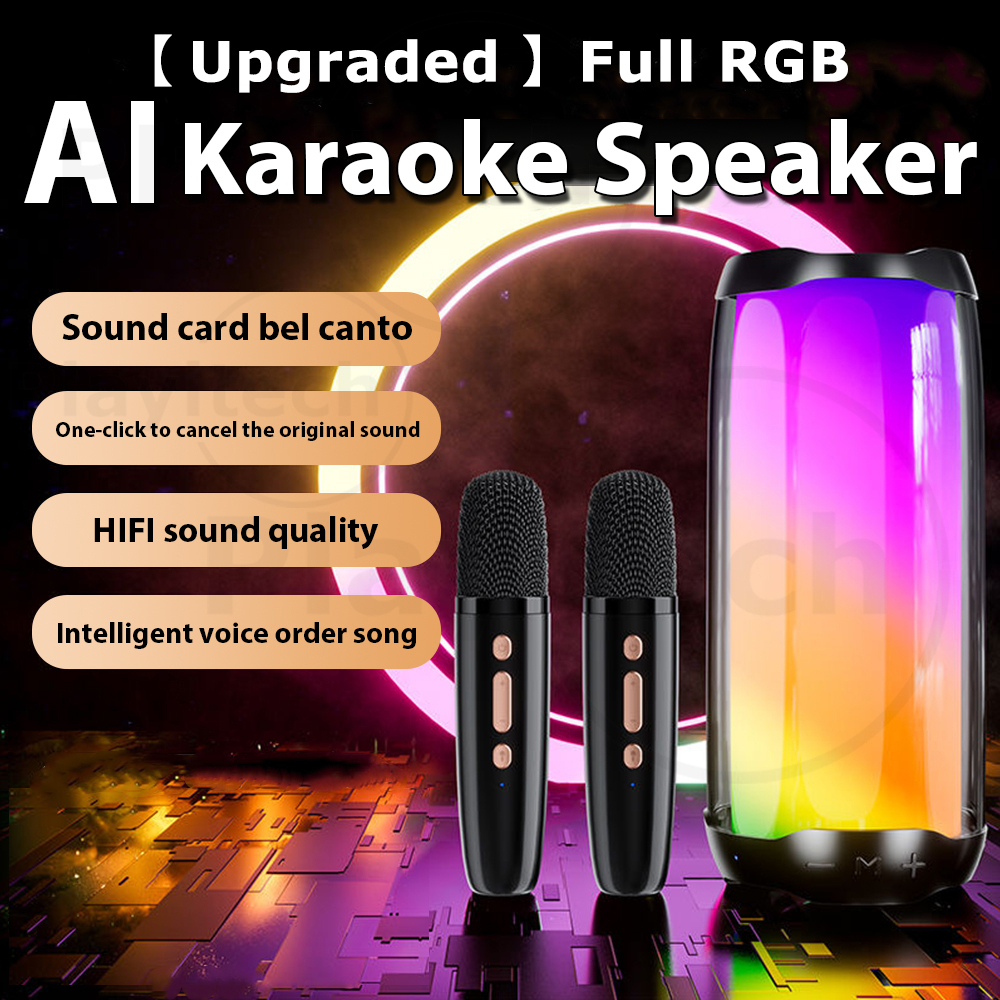 Speaker with mic Bluetooth Speaker Wireless Dual Microphone karaoke set Speaker 3D stereo ...
