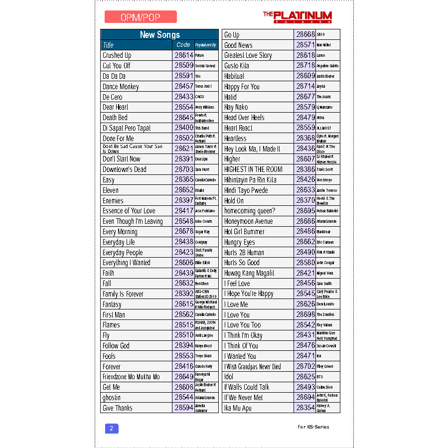 Volume 15 to 23 Song Lists of Platinum KS-1, KS-5 and KS-10 (53 Pages) | Shopee Philippines