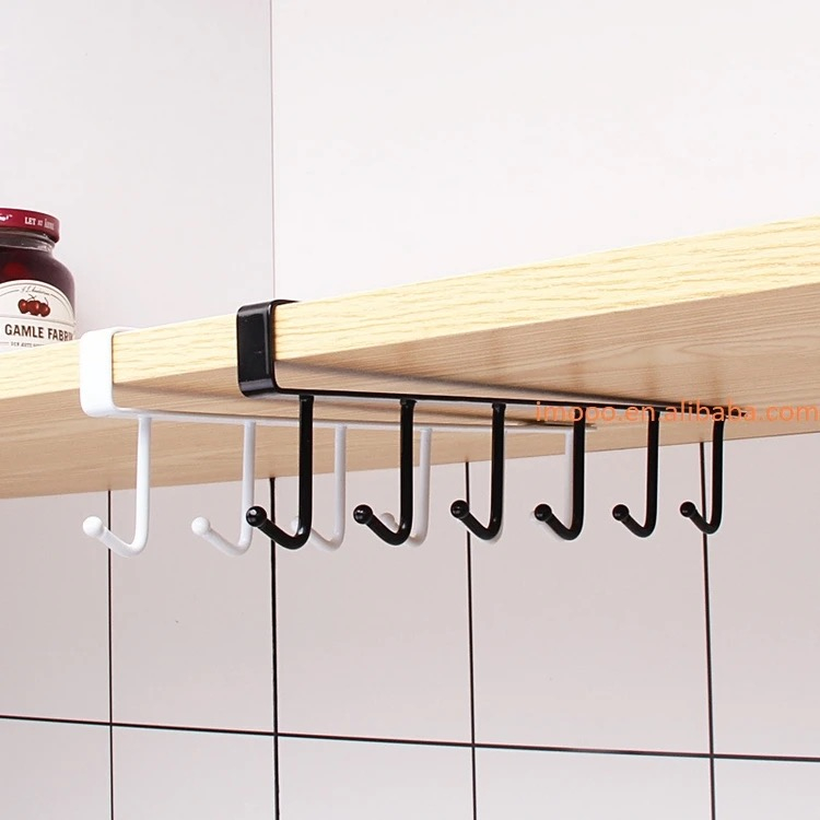 6 Hooks Cup Holder Hang Kitchen Cabinet Shelf Storage Rack Organizer ...