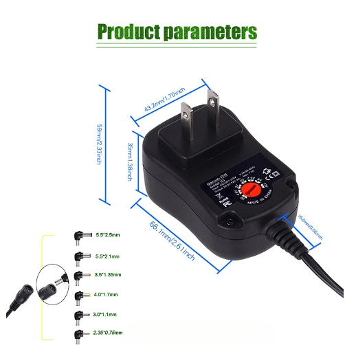 3V 4.5V 5V 6V 7.5V 9V 12V Adjustable Power Adapter 30W AC/DC Regulated Adapter Plug 6in1 ...