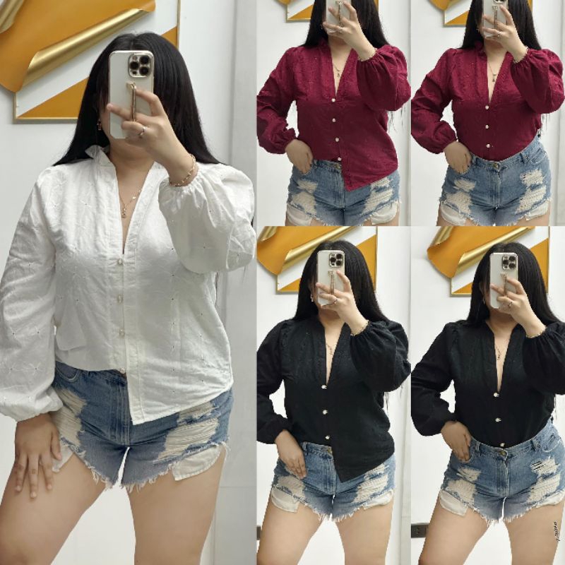 Yara Long Sleeve by Plus Size Collection Ph (eyelet) | Shopee Philippines