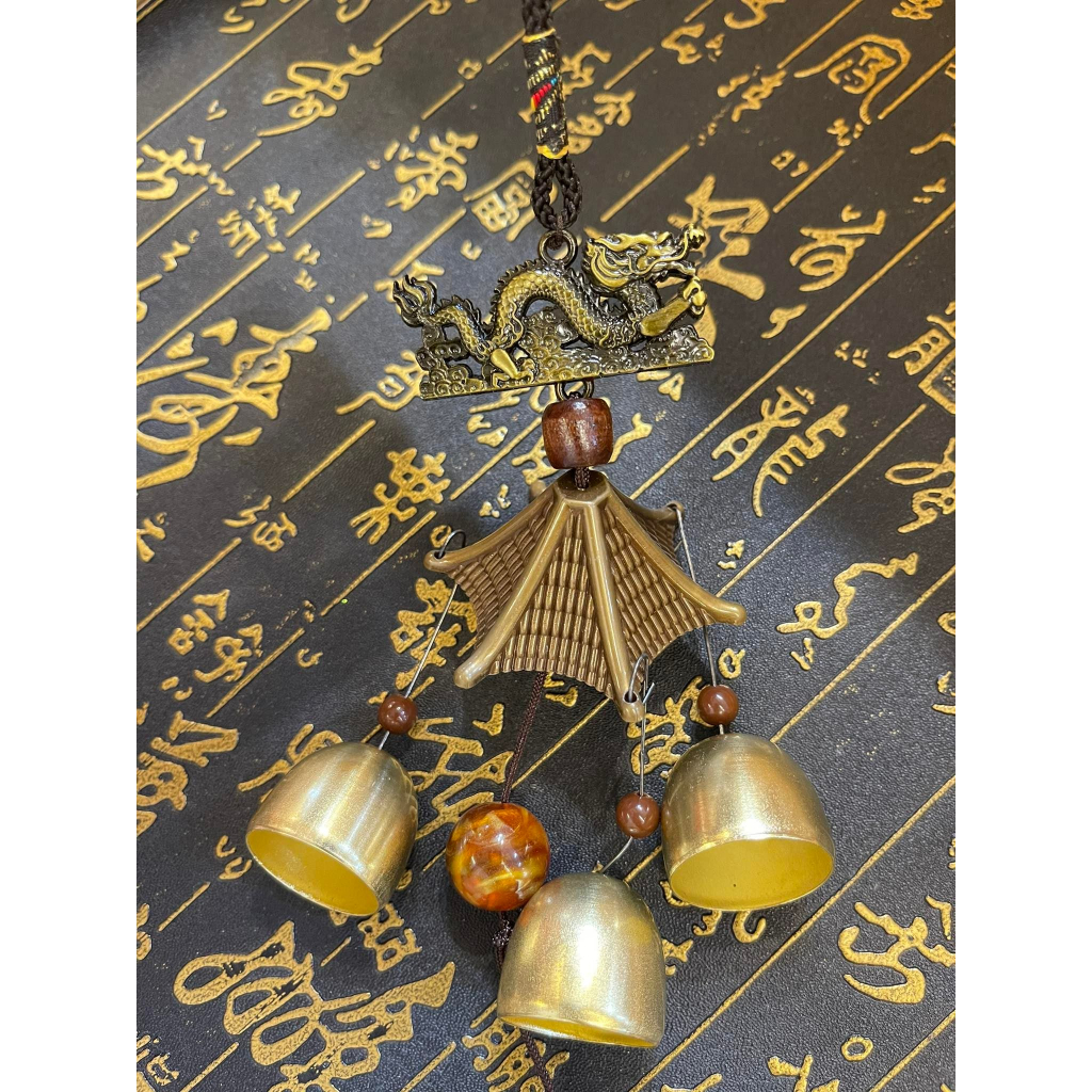 LUCKY CHARM PIN PIN 2024 WEALTH METAL dragon W/ LUCKY 3 BELLS WIND ...
