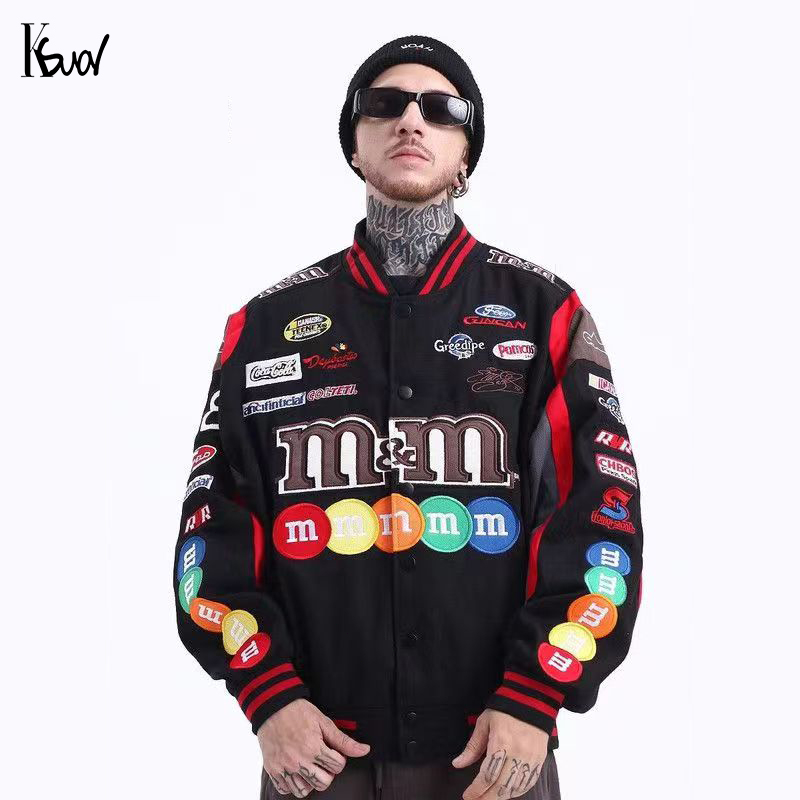 KSUAL M M Varsity Jacket For Men Plus Size Vintage Racing Jacket White ...