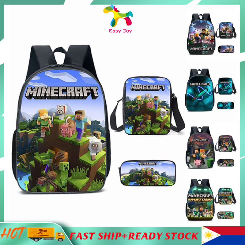 Minecraft 3pcs School Bag Meal Bag Pencil Case Set Minecraft Bag For ...
