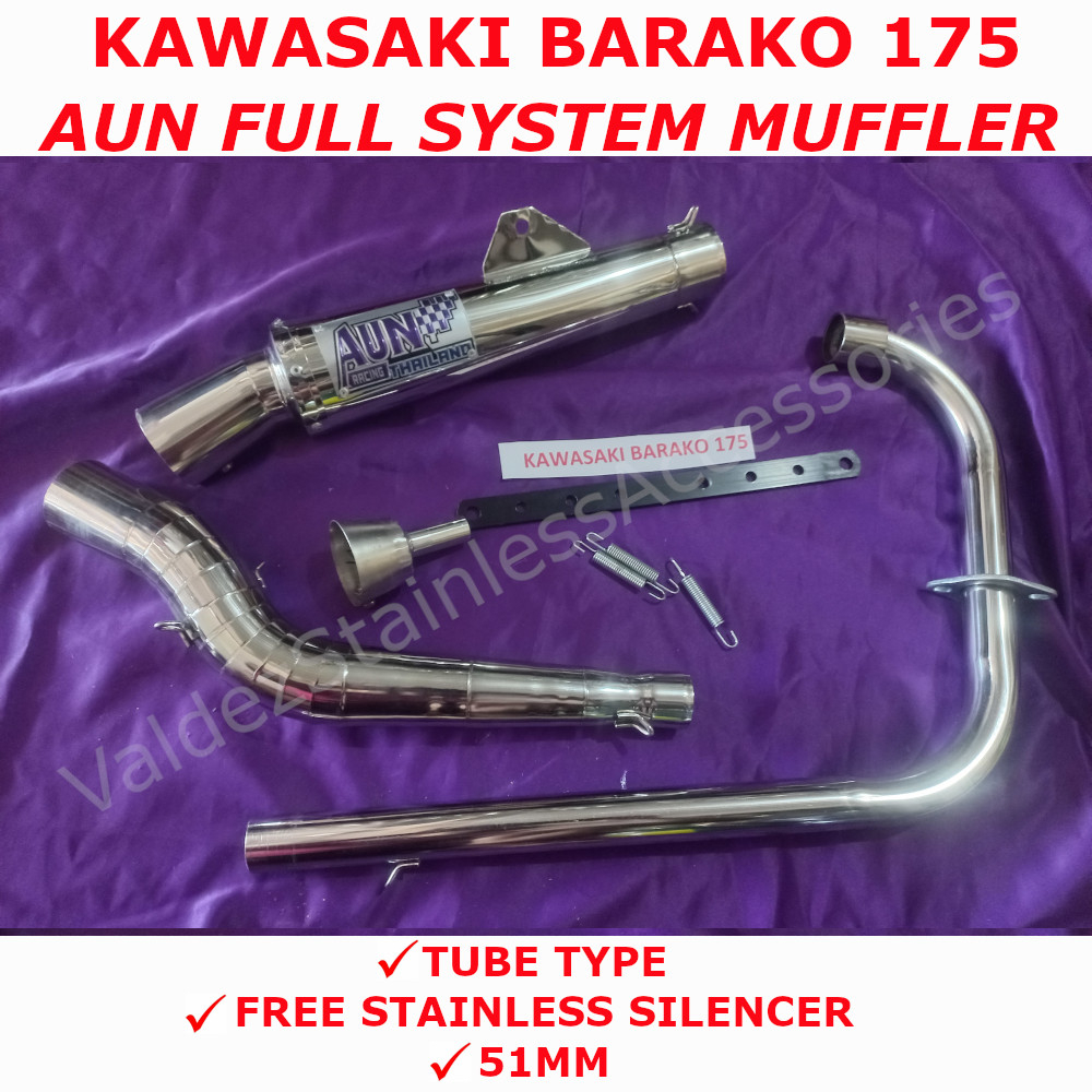 KAWASAKI BARAKO 175, New Full System Open Muffler AUN , Stainless Open ...