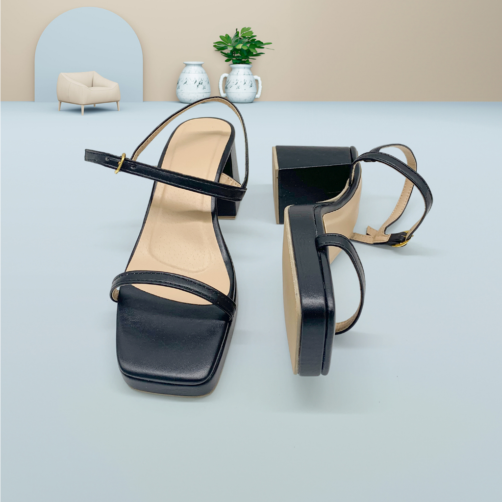 R&A877 3-In Square Toe w/ One Toe Strap & Buckle Closure Ankle Strap in Chunky Block Heels (Std ...