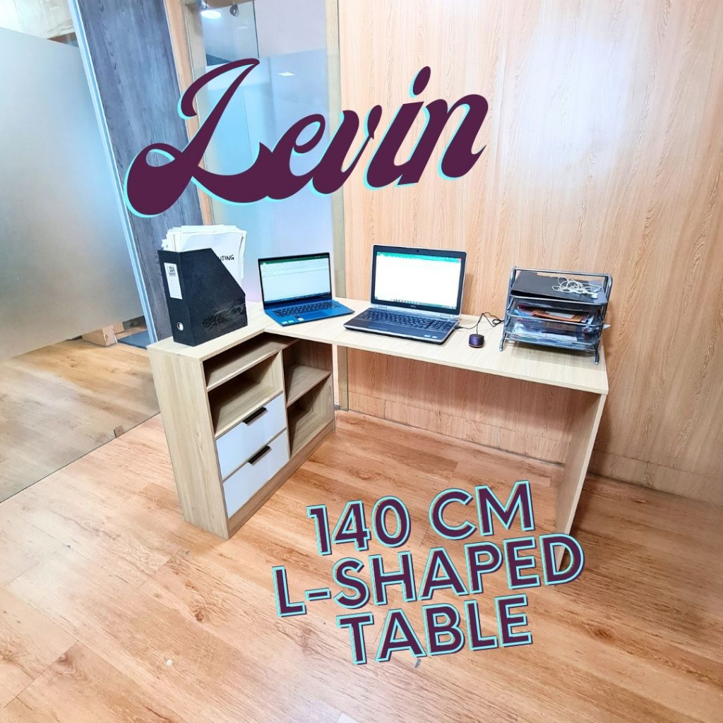 LEVIN 140 CM L-Shaped Executive Table Desk with Cabinet Pedestal ...