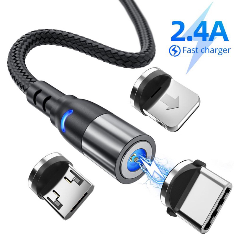 3in1 Fast Magnetic Charging Cable Plug 2 Pin Adapter Micro USB Type C ...