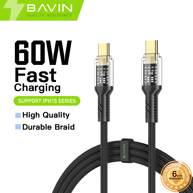 BAVIN CB275 60W Power PD Fast Charging Cable w/ Smart Chip 1.2m Braided ...