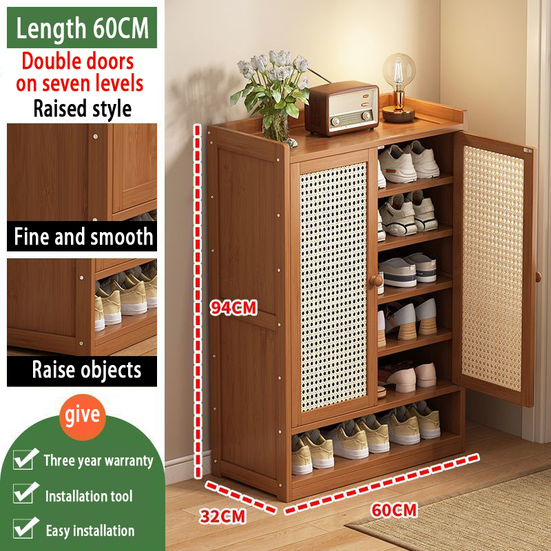 【On Hand】7 Layers Shoe Cabinet Wooden Door With Cover Rattan / Shoe ...