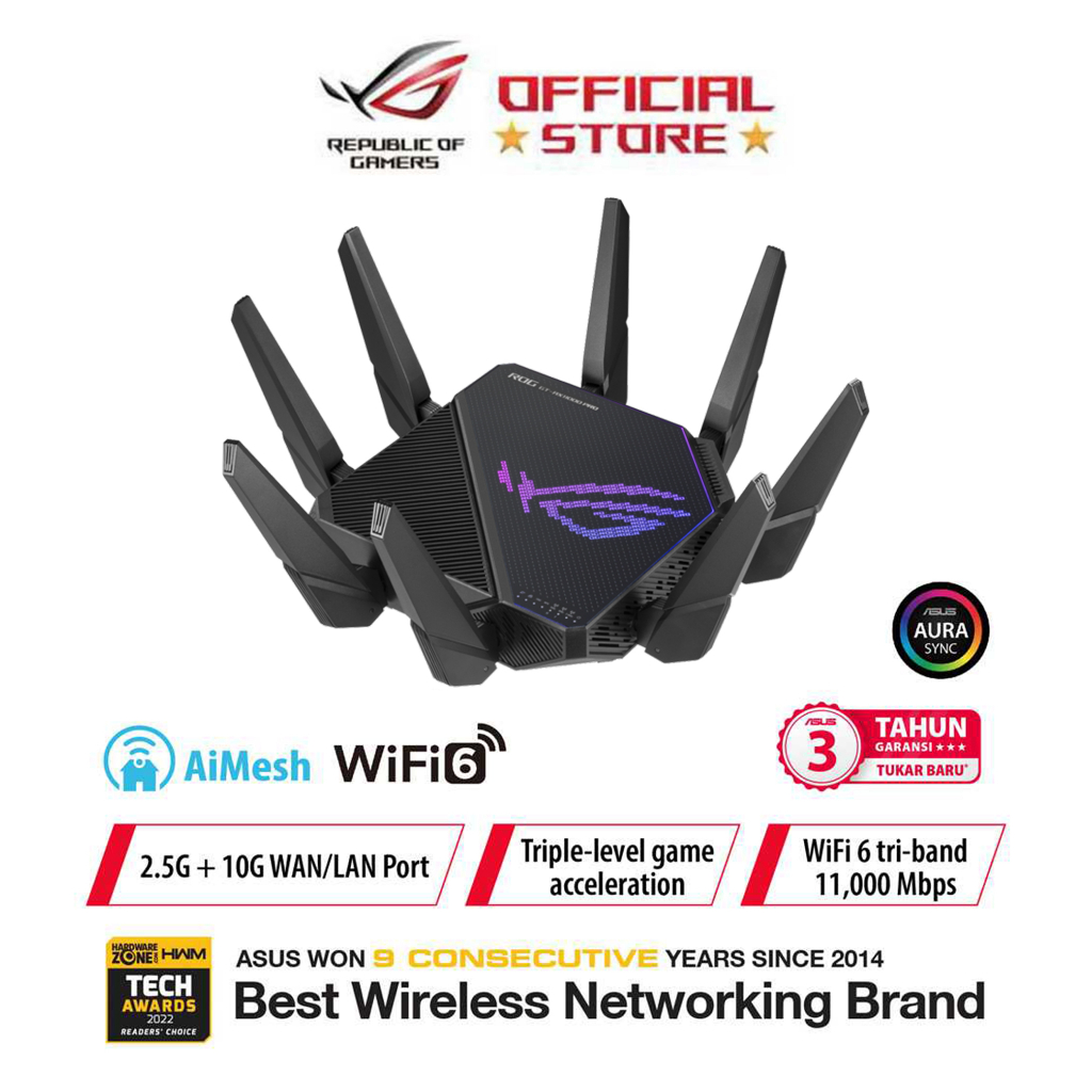 Asus ROG Rapture GT-AX11000 Pro Tri-Band WiFi 6 Extendable Gaming ...