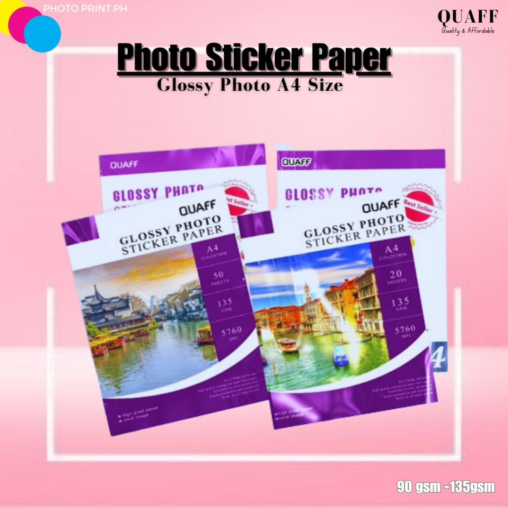 QUAFF Photo Sticker Paper Glossy 90Gsm & 135Gsm A4 Size - 20 Sheets ...