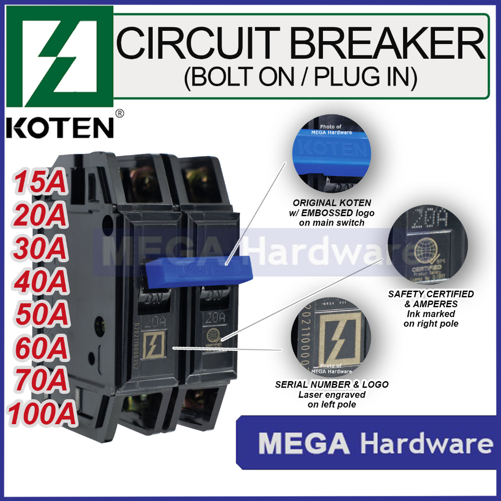 KOTEN SAFETY CIRCUIT BREAKER (PLUG IN or BOLT ON) | Shopee Philippines