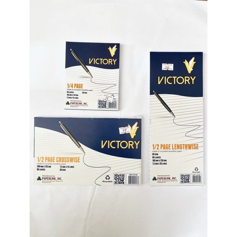 [1 PAD] VICTORY Quiz White Pad 1/2 Crosswise | 1/4 Pad | 1/2 Lengthwise ...