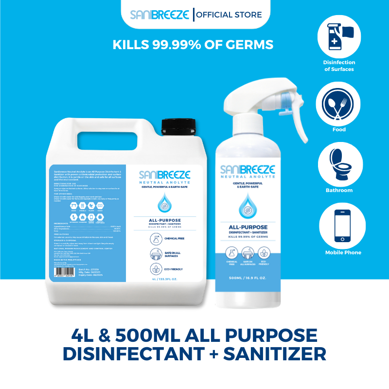 Sanibreeze 4L Anolyte BUNDLE w/ 500mLSanitizer(Hypochlorous Acid ...
