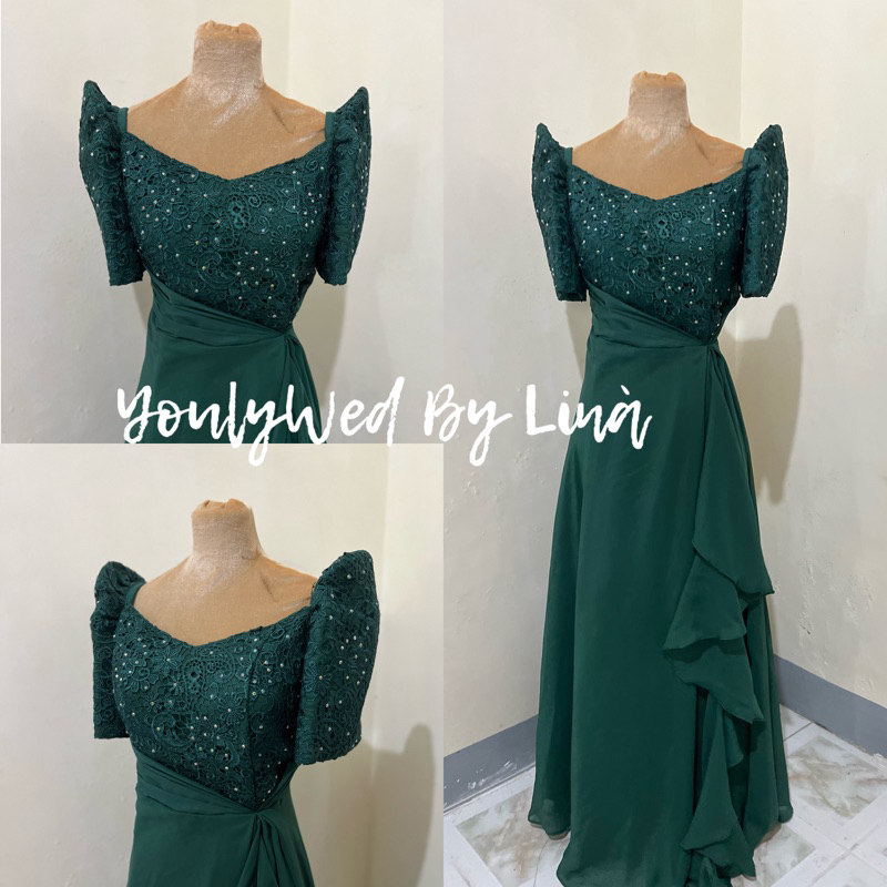 Filipiniana Mother Dress Pleated Chiffon | Shopee Philippines