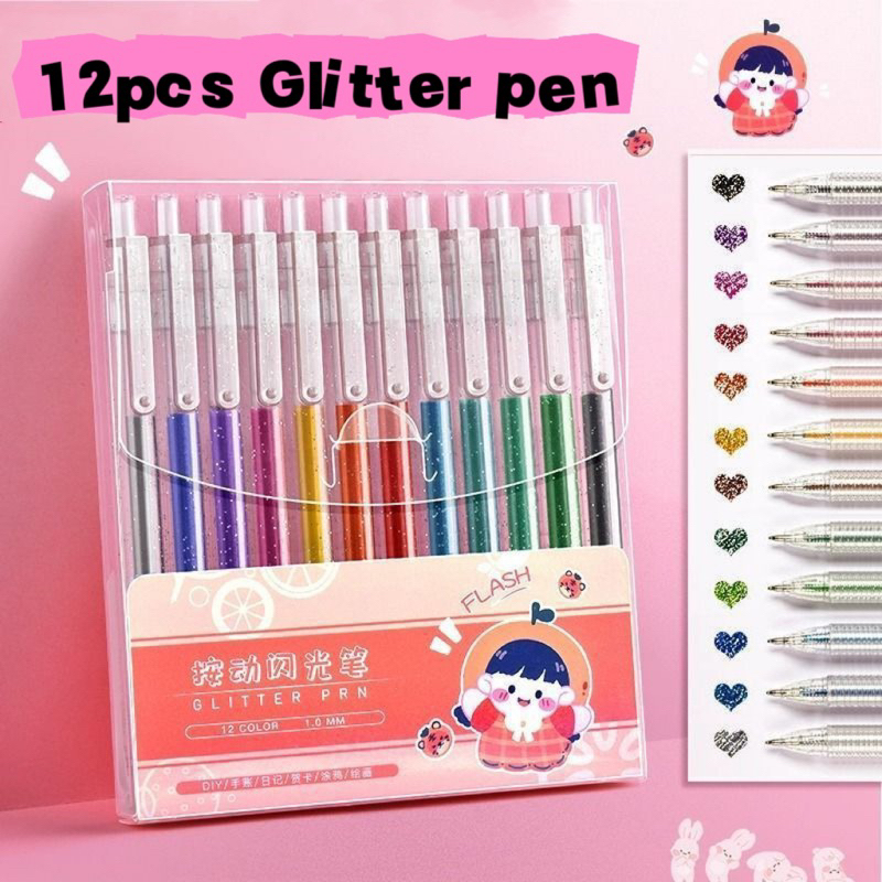 12pcs Gel Pen Set Glitter Gel Pens For School Office Coloring Drawing ...