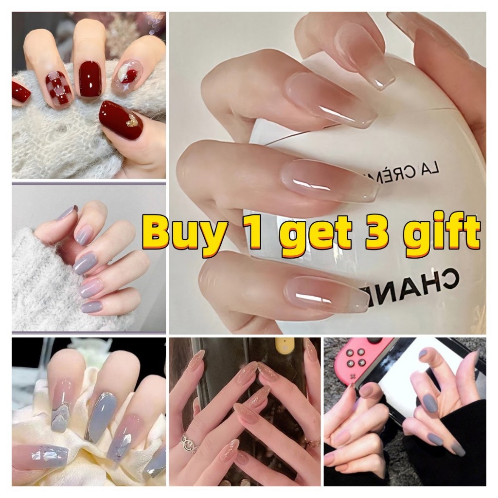 【Glue + Gift】24Pcs Fake Nails Fake Nail Set With Glue DIY Flase Nails ...