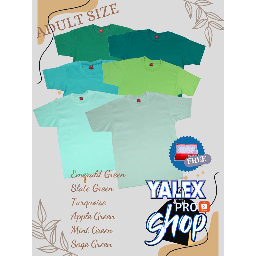 YALEX T-SHIRTS PLAIN GREEN SERIES /ADULT/ RED LABEL ROUND NECK | Shopee ...