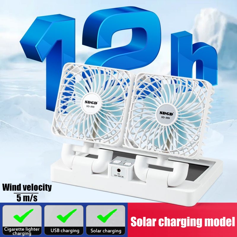 QNM Solar Car Fan car electric fan Dual fans with 3 adjustable levels ...