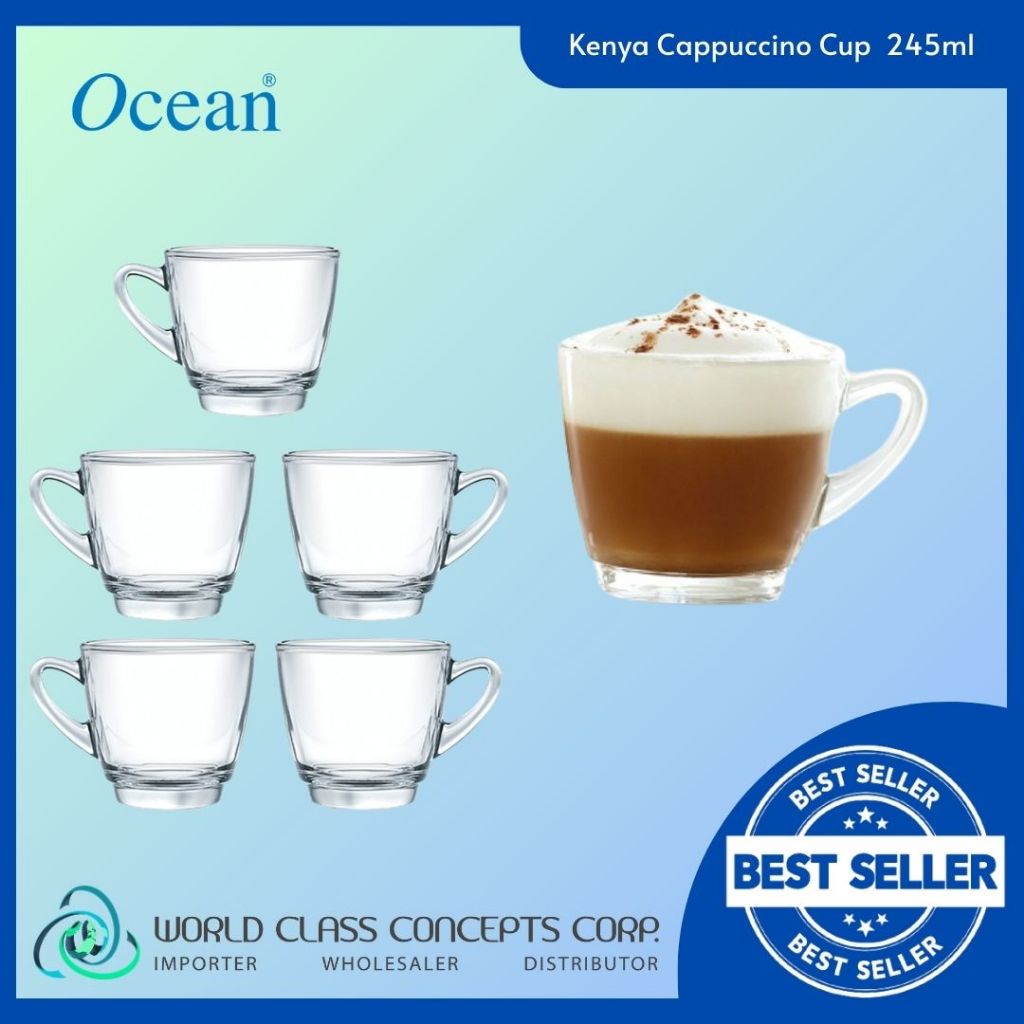 Ocean Glassware Kenya Cappuccino Cup Coffee Milk Tea Cup Drinking Glass 245ml (Set Of 6 ...