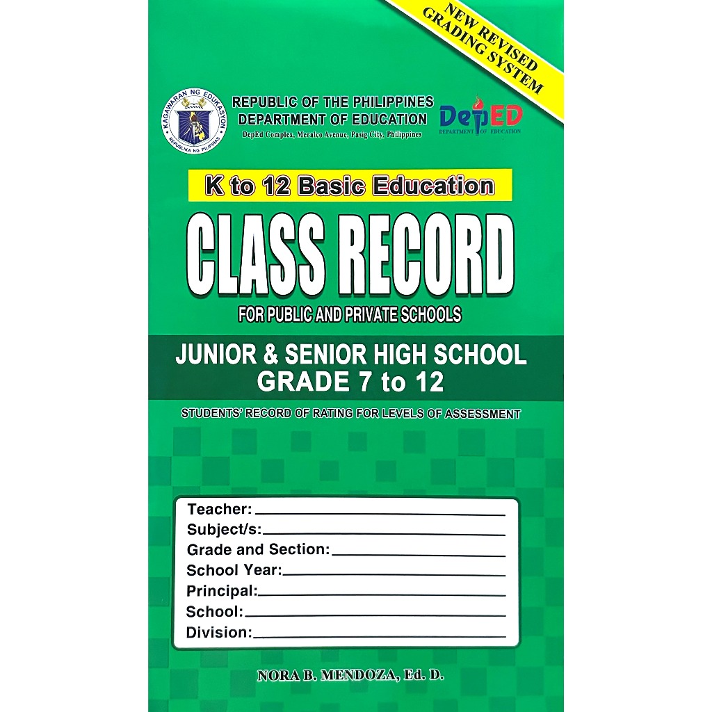 K to 12 CLASS RECORD for Public and Private Schools Junior & Senior ...
