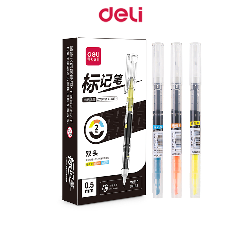 Deli Gel Pen Double Head Pen Direct Liquid Pen 0.5mm Full Needle Tube ...