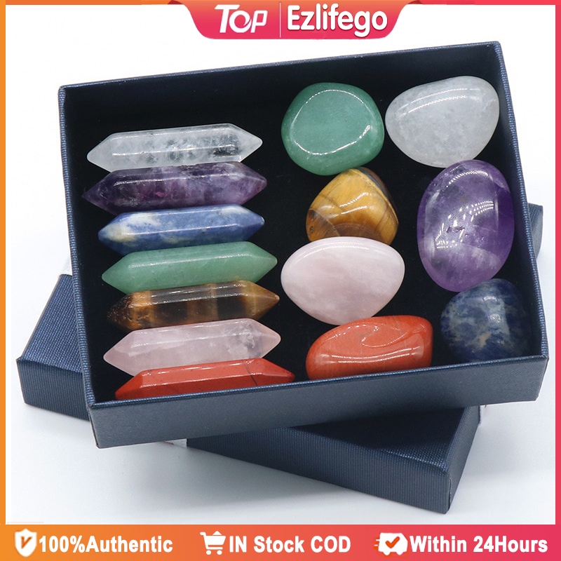 14Pcs 7Color Healing Crystals Set Natural Chakra Tumbled Stone for Feng ...