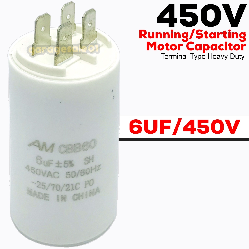 6UF/450V Motor Run Starting Capacitor Terminal Type Heavy Duty | Shopee ...
