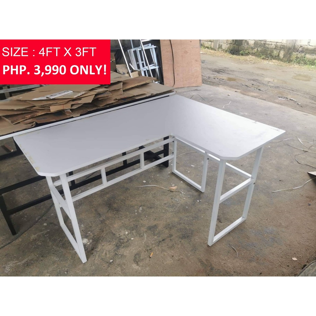 120CM X 90CM PURE WHITE L-TYPE COMPUTER TABLE OR GAMING TABLE | Shopee ...