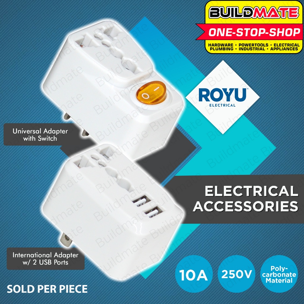BUILDMATE Royu 10A 250V Universal Adapter Outlet With 2 USB Charger ...