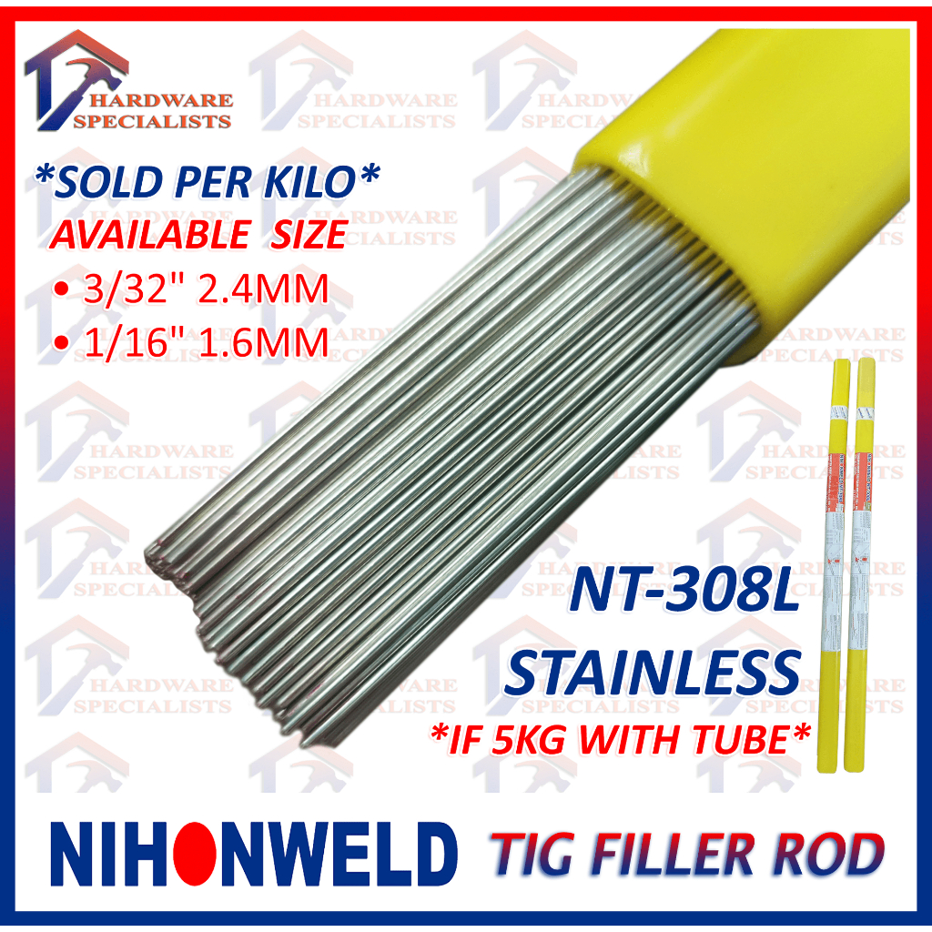 Nihonweld Stainless Tungsten Inert Gas Filler Rod TIG 3/32" or 1/16" NT-308L *SOLD PER KILO ...
