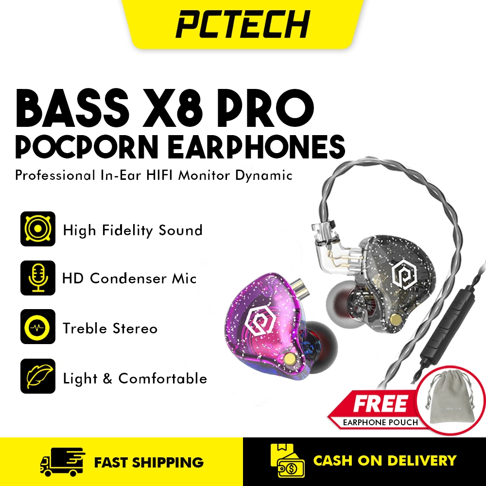 Popcorn Bass X8 Pro Wired HIFI Earphones Earbuds In-Ear Removable Wire ...
