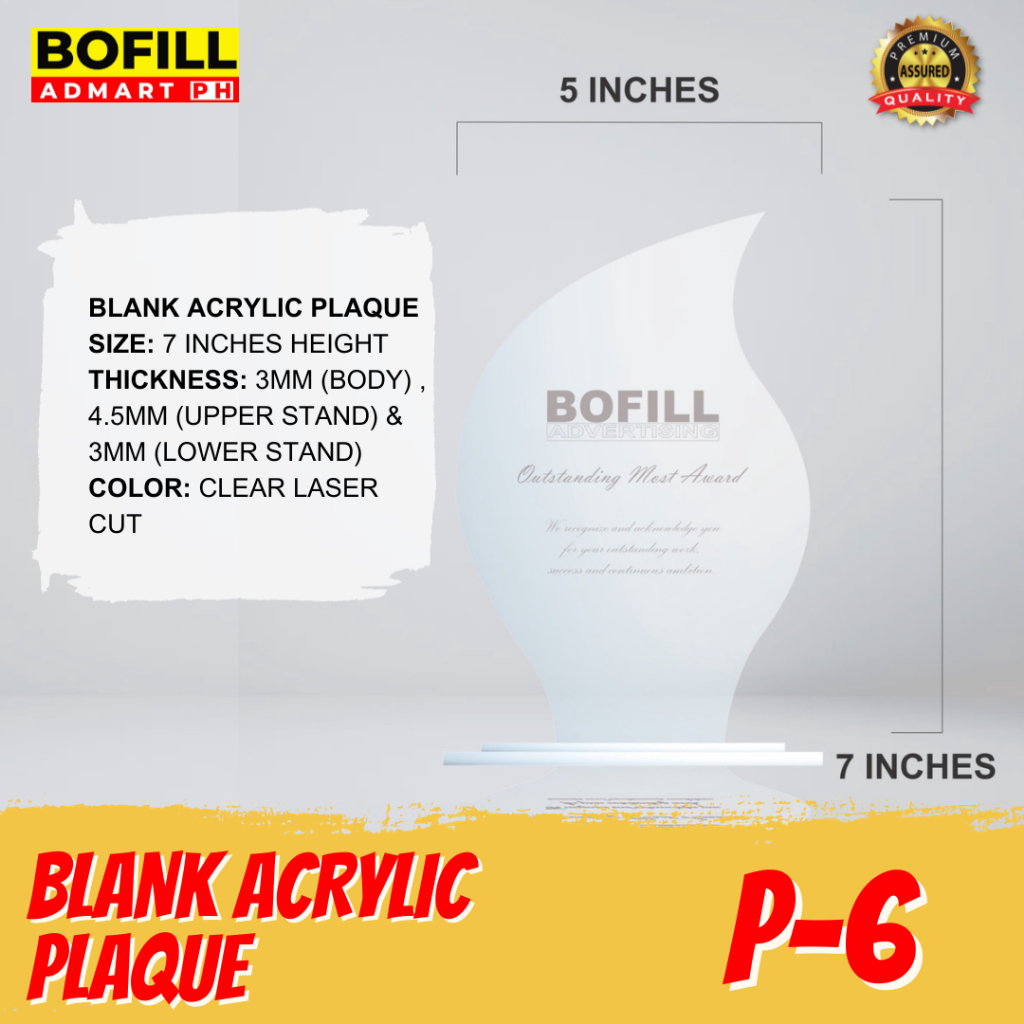 Plaque Blank Acrylic 7 INCHES 3mm for Company, School & Office Trophy ...