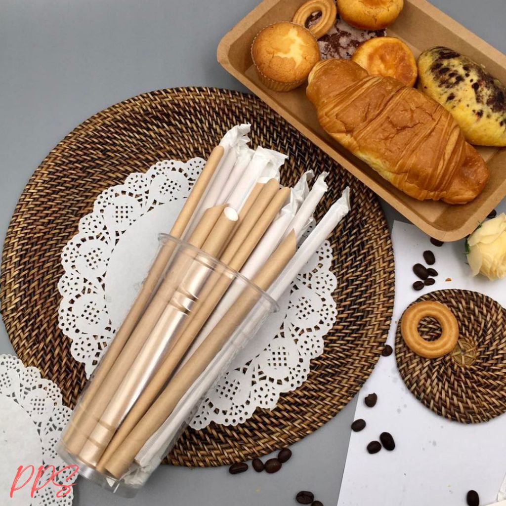 50pcs/100pcs Paper Sago Boba Straw Wrapped Per Pack for Milktea 8x230mm ...