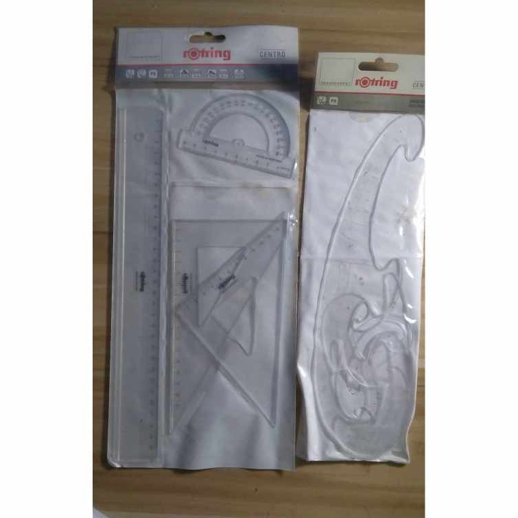 Rotring French Curve Set and Ruler, Protractor & 2 triangles Set ...