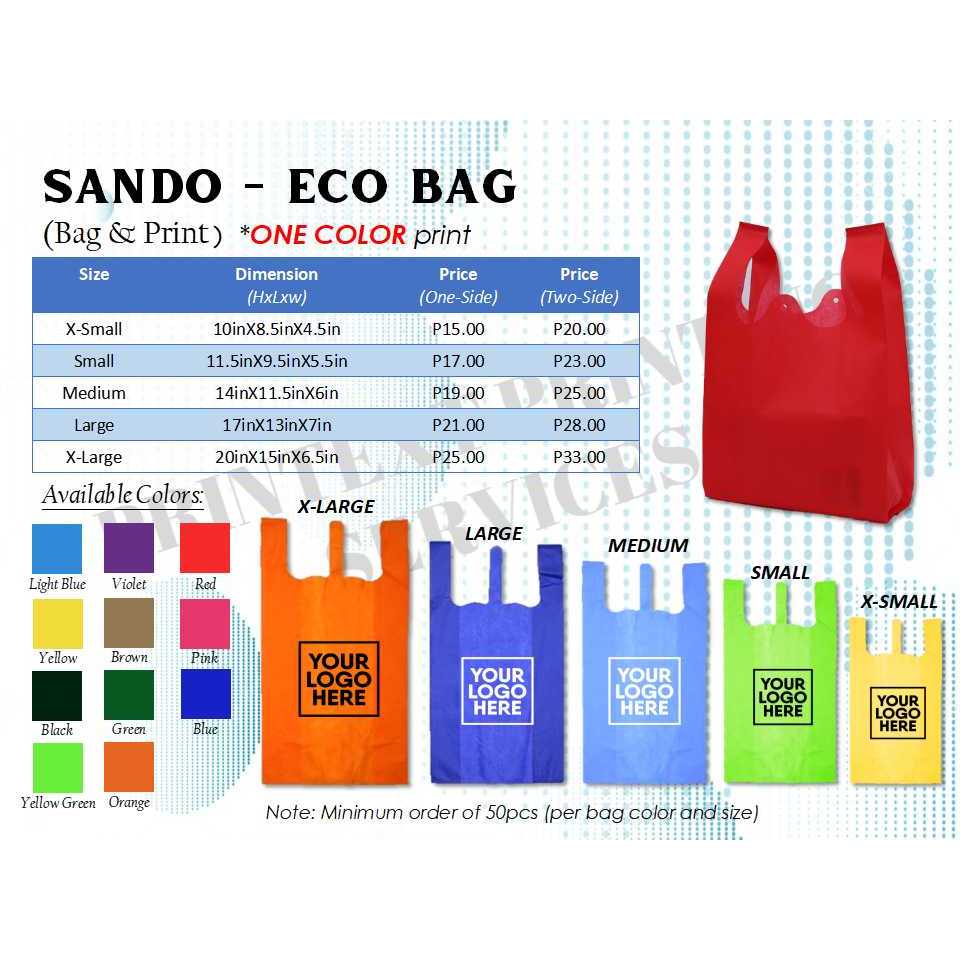 Personalized Eco Bag-Sando (FREE layout, Minimum of 50pcs, ONE COLOR ...
