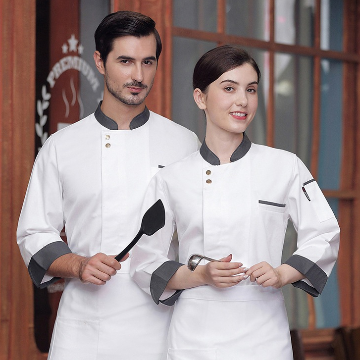 Chef Uniform Men and Women Long Sleeve Restaurant Kitchen Clothes Cake ...