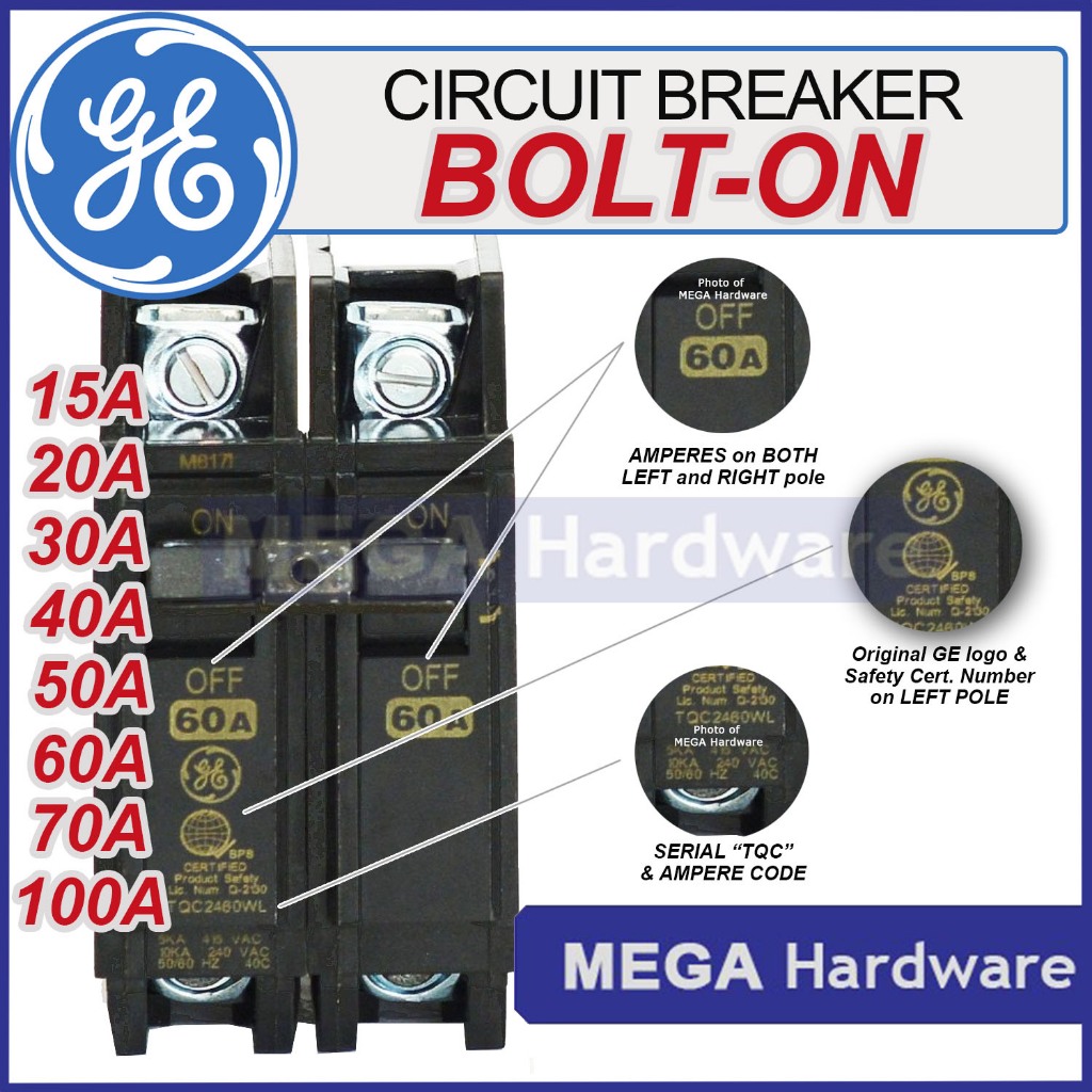 GE CIRCUIT BREAKER (PLUG IN or BOLT ON) 15A 20A 30A 40A 50A 60A 70A 100A 2 POLE ORIGINAL ...