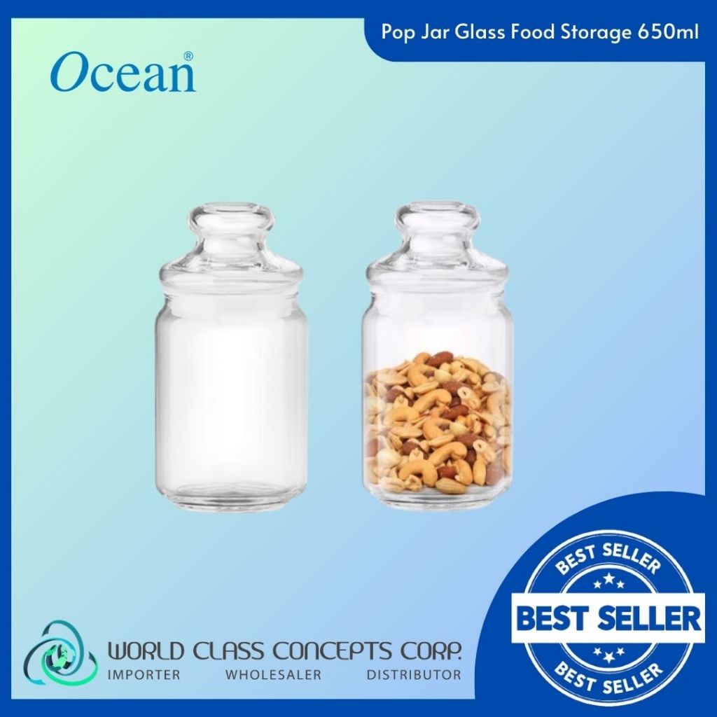 Ocean Glassware Pop Jar with Glass Cover Food Storage Canister ...