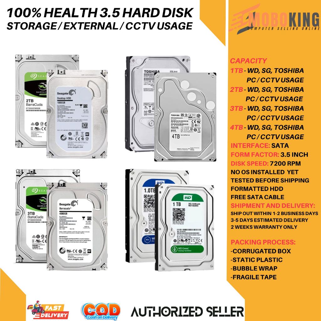 Hard Disk Brand 1TB | 2TB | 3TB | 4TB | 100% Health | 3.5 inch Sata ...