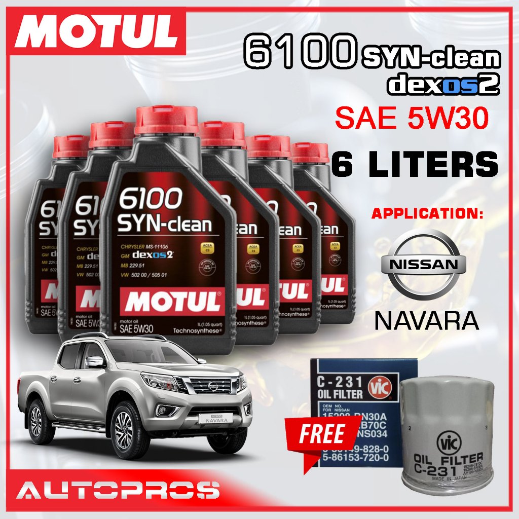 MOTUL 6100 SYN-clean 5W-30 6 Liters Change oil for Nissan Navara (VIC C ...