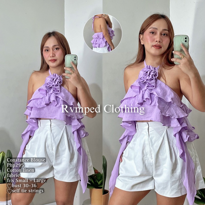 RVMPED Constance 3D Rose Top Ruffles Layered Halter with Adjustable ...