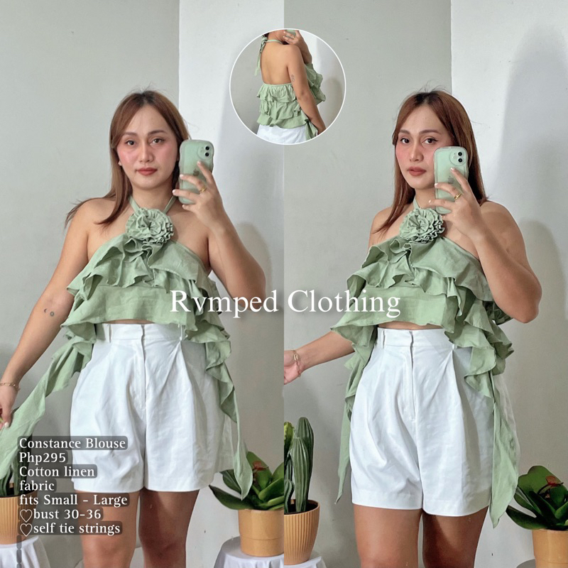 RVMPED Constance 3D Rose Top Ruffles Layered Halter with Adjustable ...
