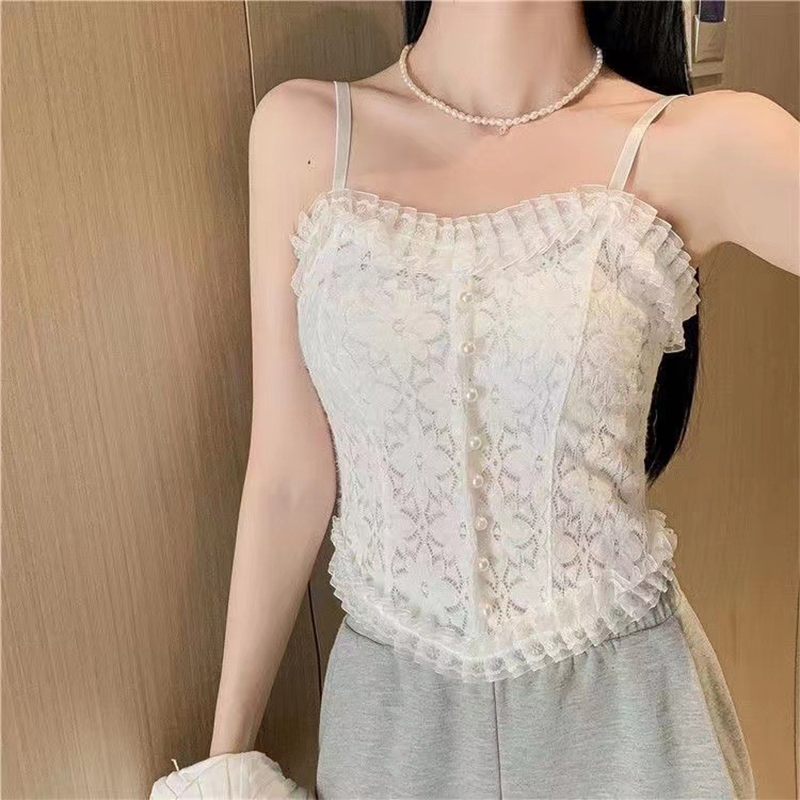 Pearl Lace Sling Vest Girlish Feeling French-style Sling Vest Sexy Bra ...