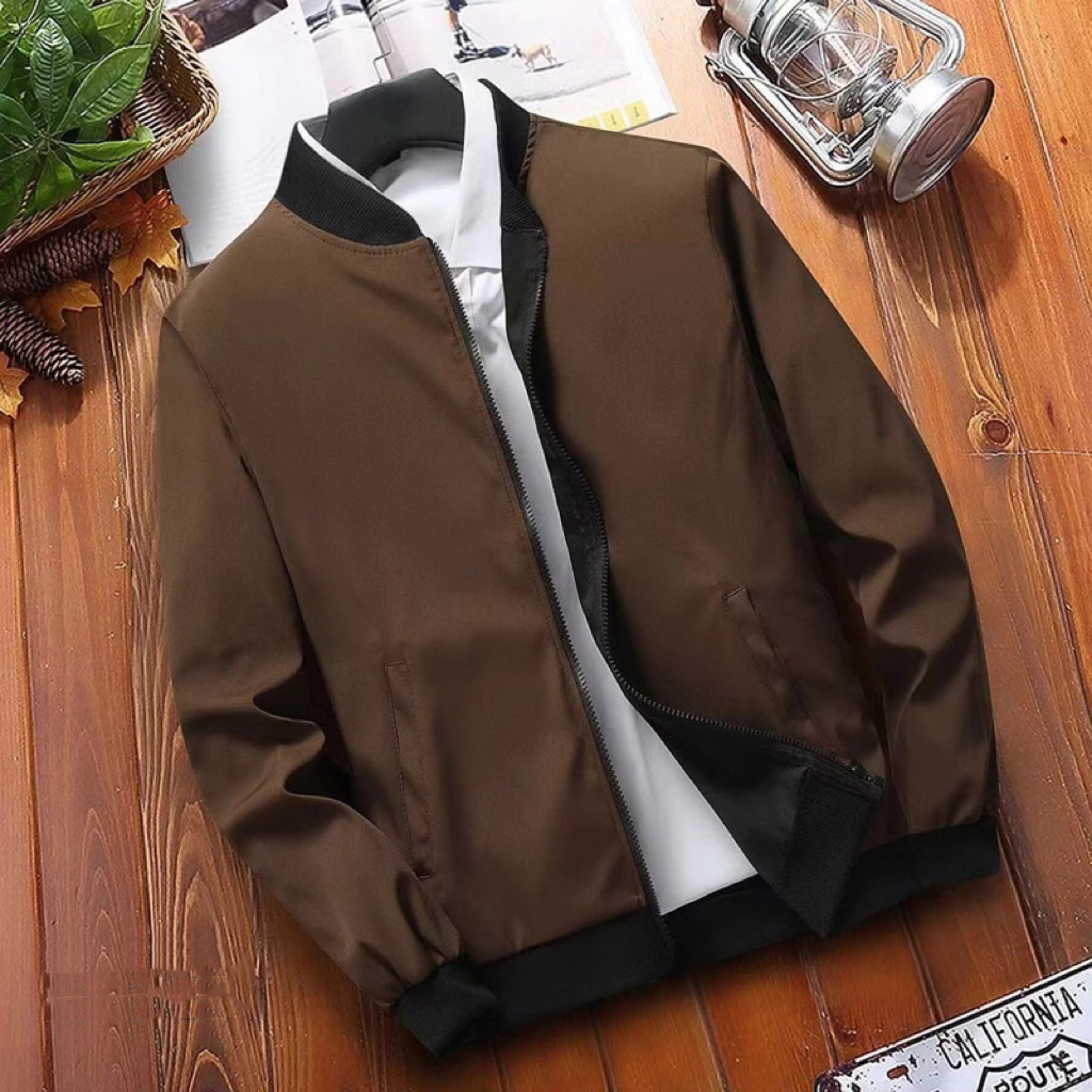 MEN'S KOREAN PLAIN BOMBER JACKET FOR UNISEX WHIT ZIPPER NO WITH FIBER ...