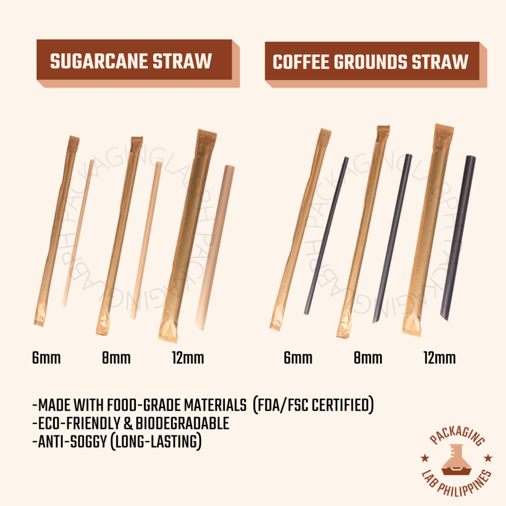 [100pcs] Sugarcane Straws / Coffee Grounds Straws Individually Wrapped ...