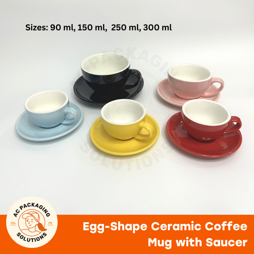 Egg-Shaped Ceramic Coffee Mug with Saucer | Shopee Philippines